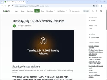 「Node.js」でセキュリティアップデートが実施、v24.4.1、v22.17.1、v20.19.4が公開／2件の脆弱性に対処 | チバテレ＋プラス
